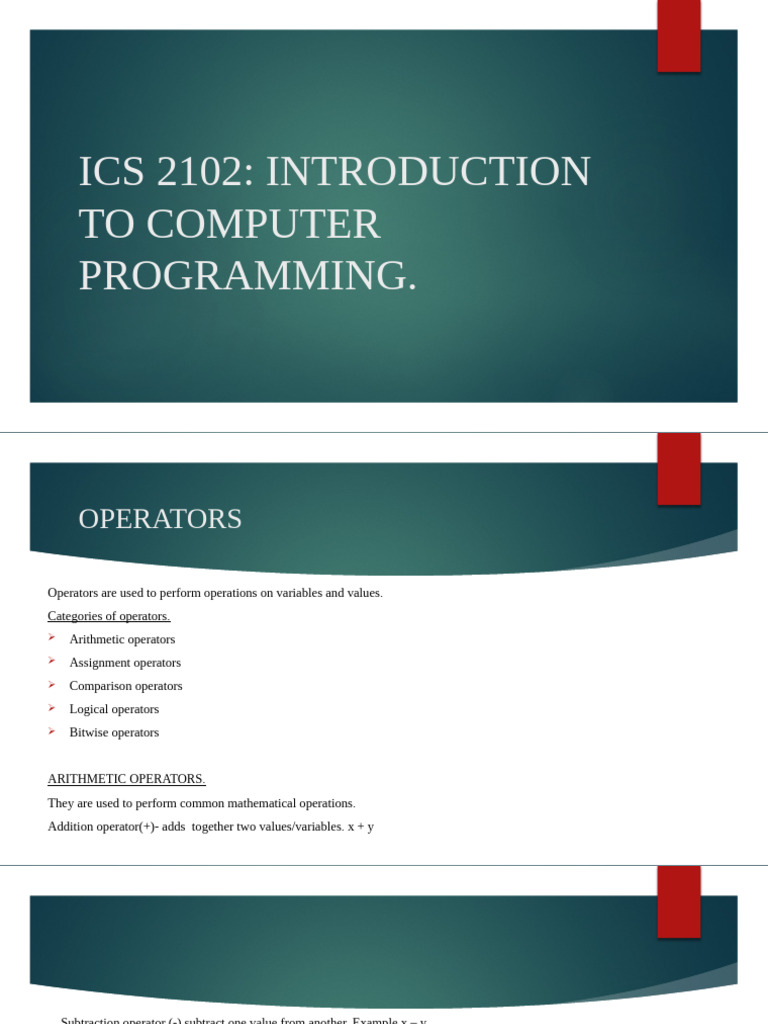 Ics 2102 Operators and Booleans | PDF | Boolean Data Type | Computing