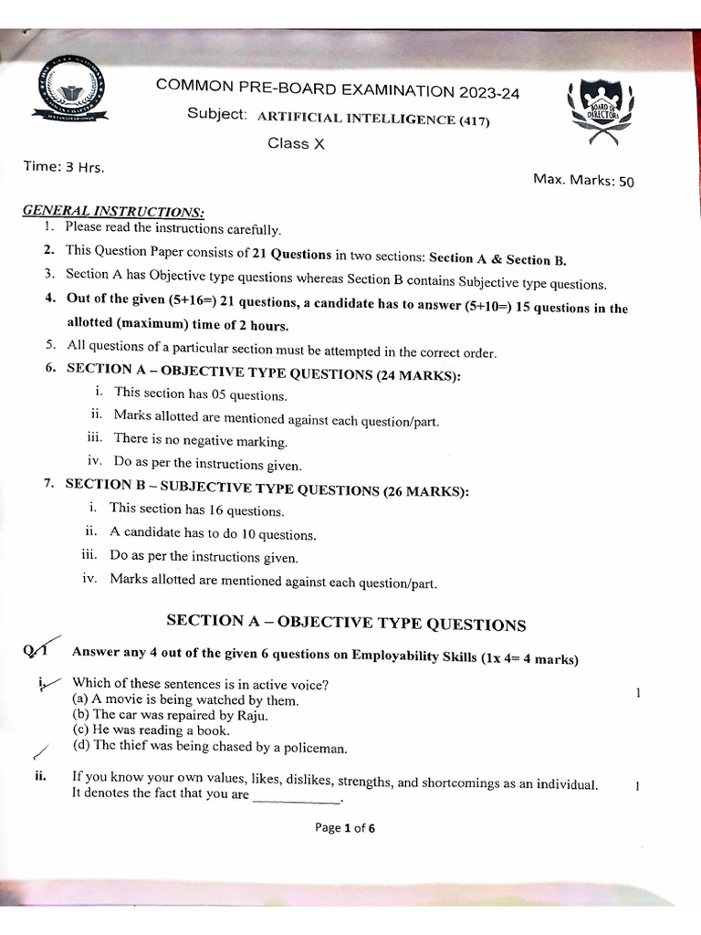 Ism Ai Pre-Board Ii Question Paper | PDF