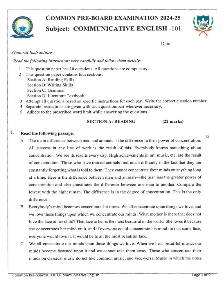 X_ENGLISH COMMUNICATIVE_QP (2) | PDF