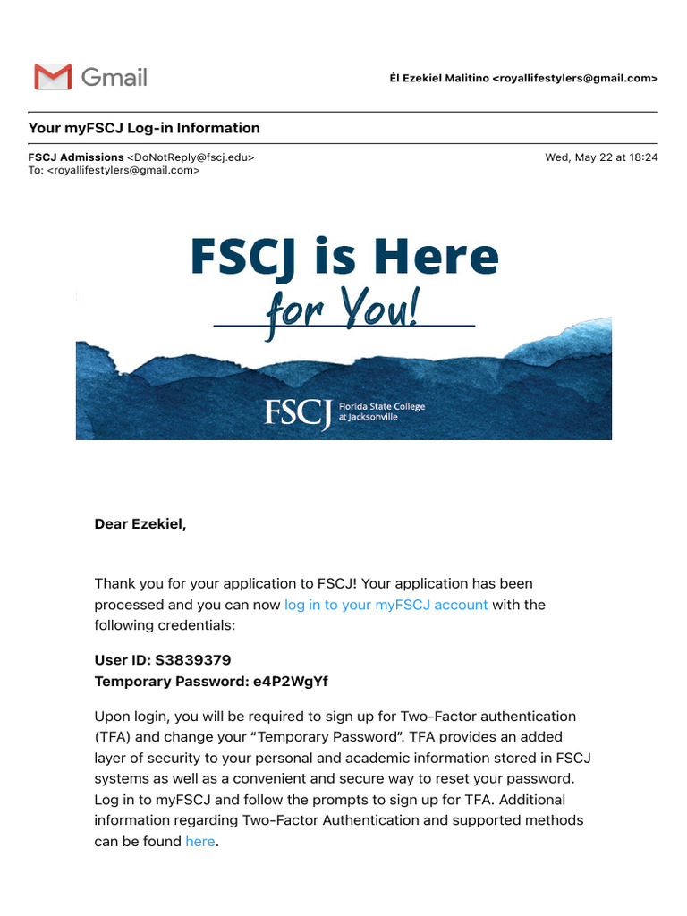 Your MyFSCJ Log-In Information | PDF | Login | Password