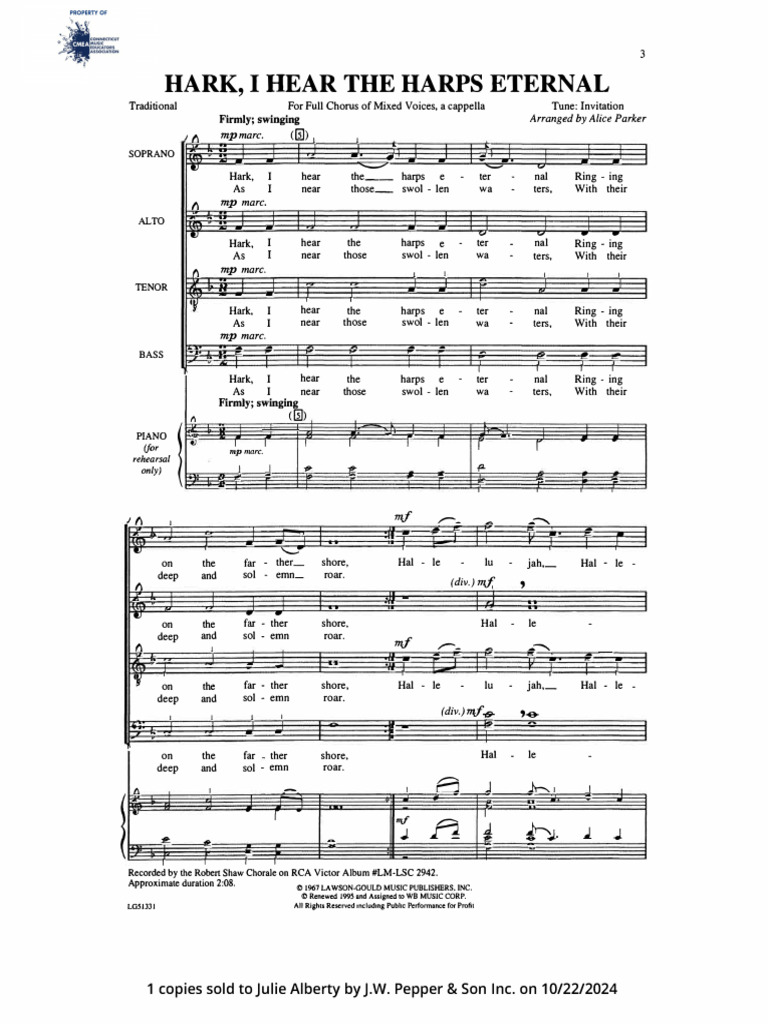 Hark, I Hear The Harps Eternal | PDF | Elements Of Music | Choral Compositions