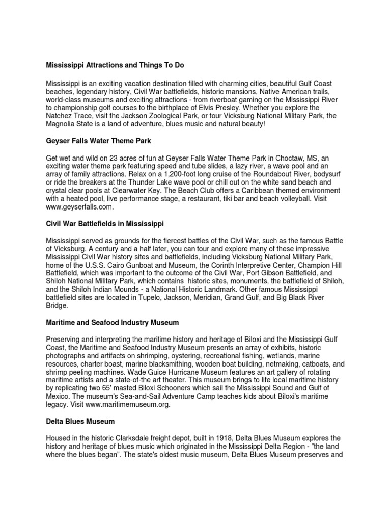Mississippi Travel Guide | PDF | Library And Museum | Conservation