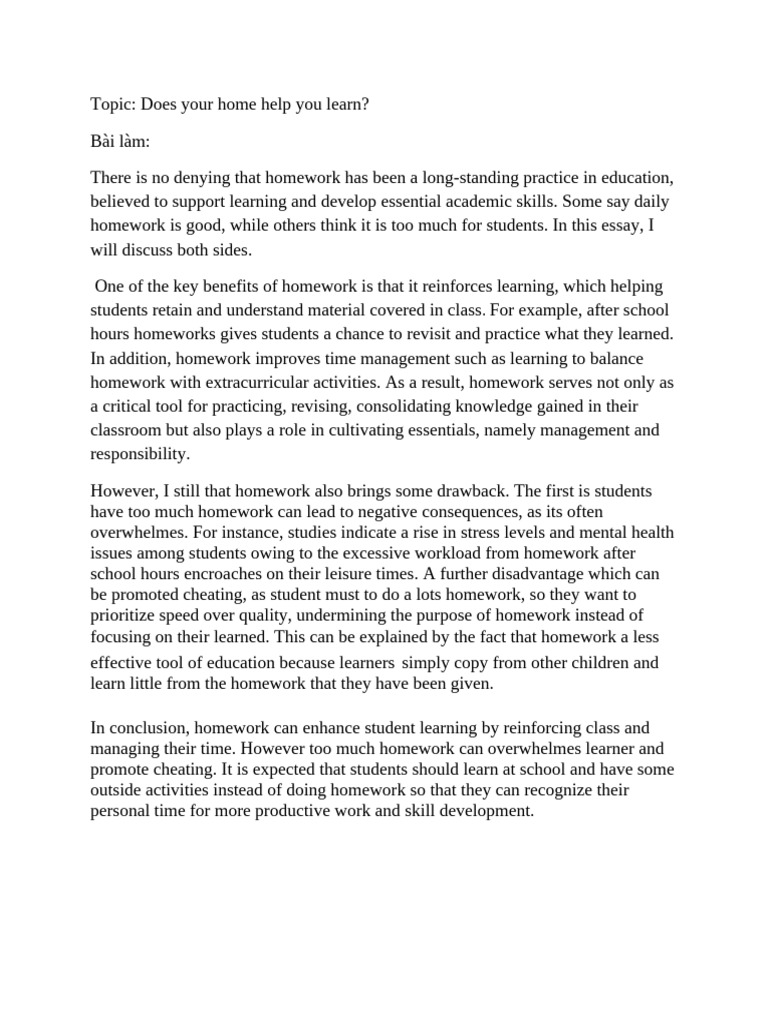 Writting Topic Does Your Homework Have You Learn - Ngo Nguyen Nhat Linh | PDF