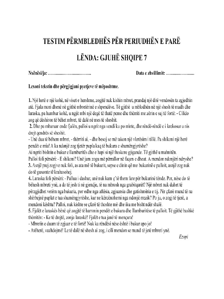 Test gjuhe gr A | PDF