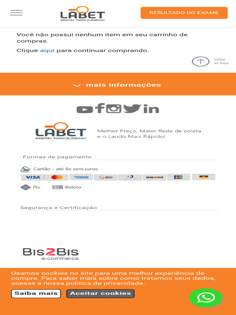 Carrinho Vazio - Continue Comprando na LABET | PDF