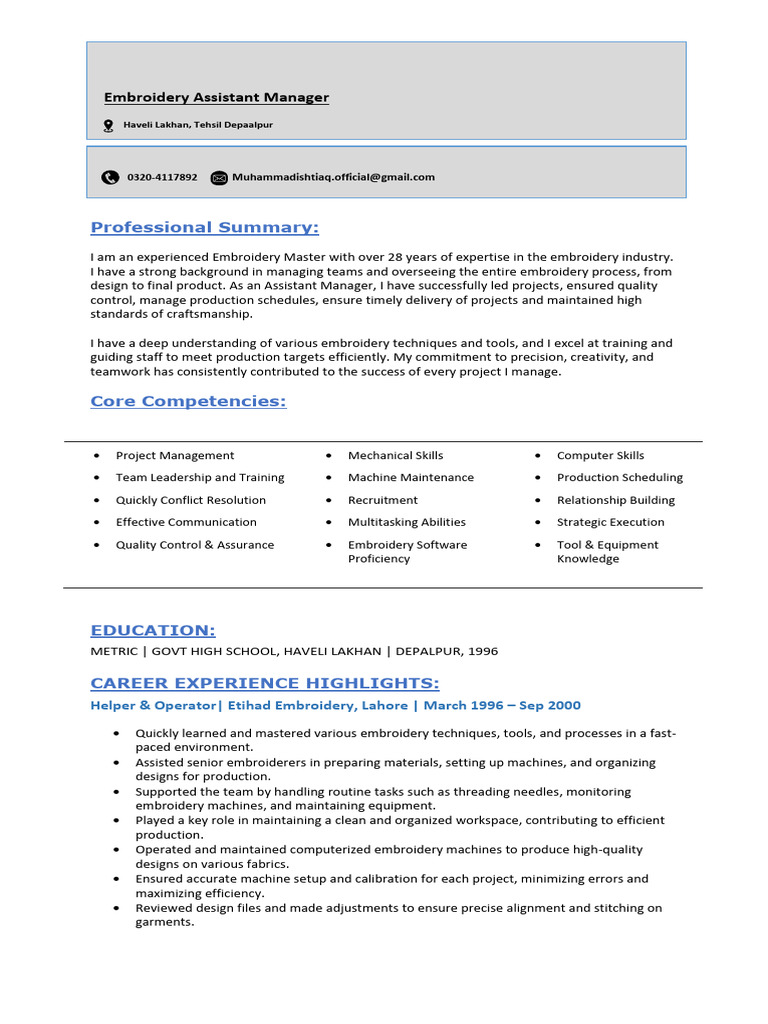 Khalil Ahmad CV | PDF | Embroidery | Business