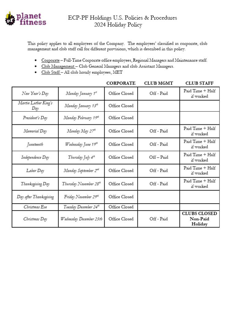 Holiday Policy 2024 FINAL | PDF | Labor | Labor Relations
