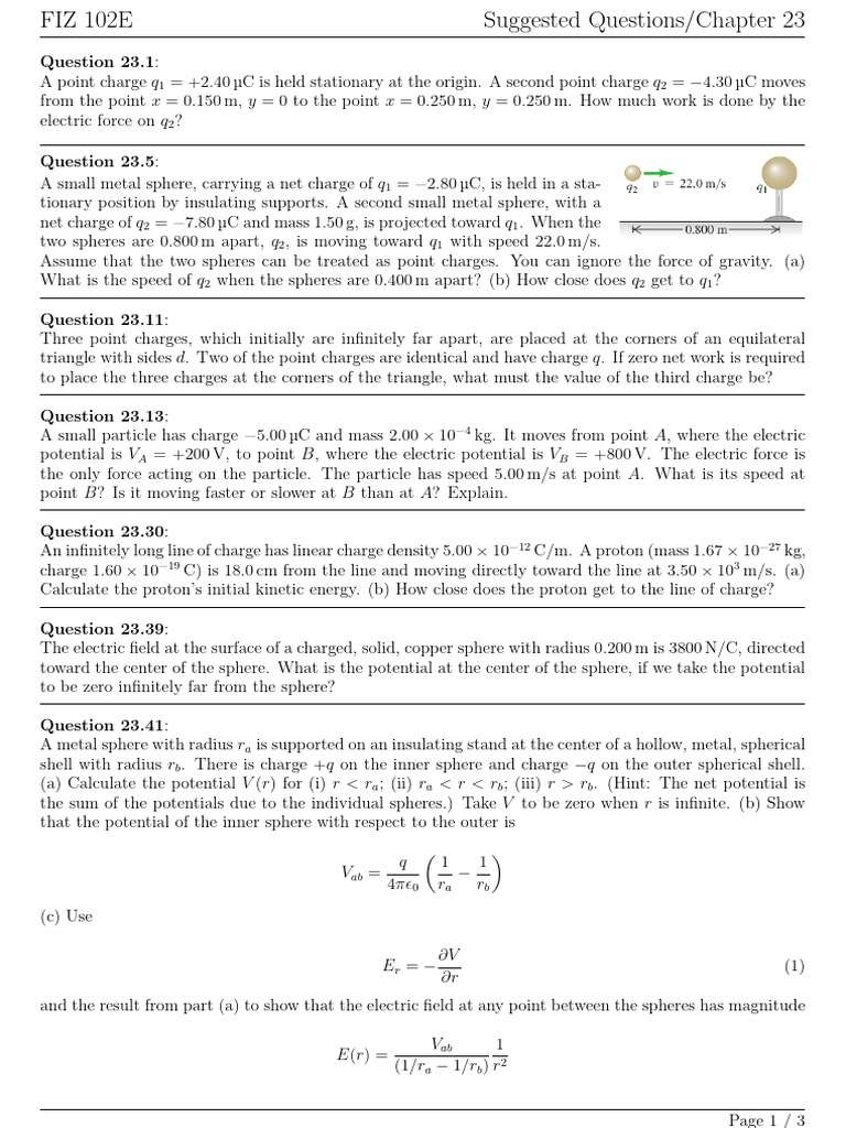 Fiz102e Suggested Questions Ch23 | PDF | Electrode | Sphere