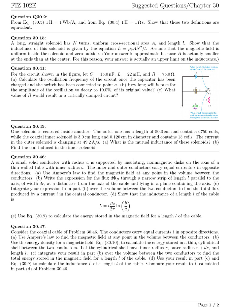 Fiz102e Suggested Questions ch30 | PDF | Inductance | Metrology