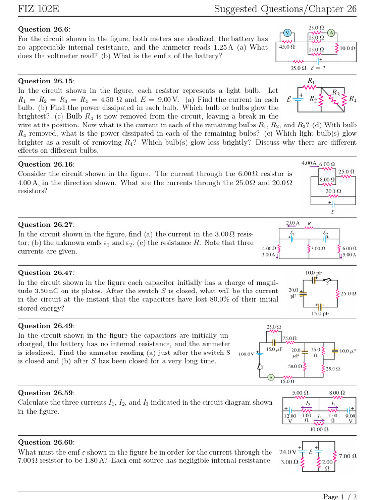 Fiz102e Suggested Questions ch26 | PDF | Resistor | Electrical Network