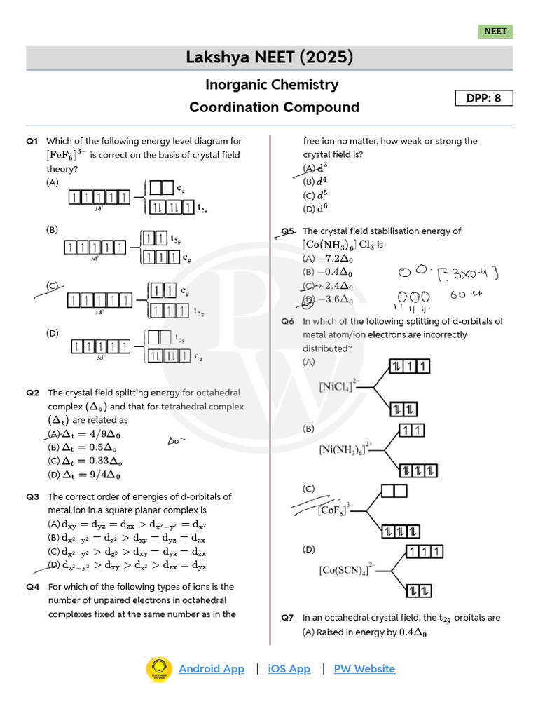 Lakshya NEET (2025) : Coordination Compound | PDF | Coordination Complex | Phases Of Matter
