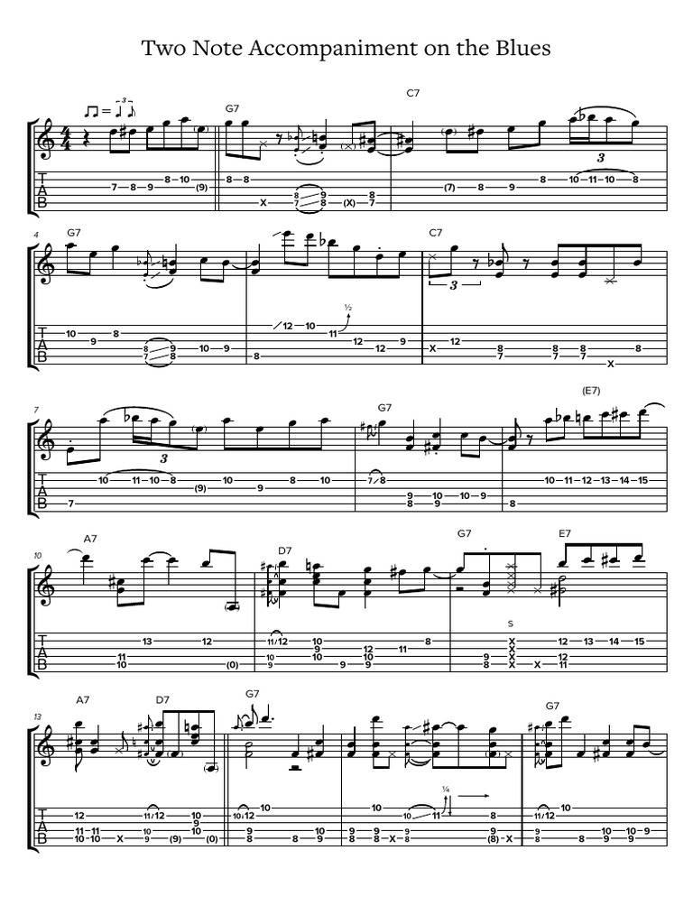Blues Two-Note Accompaniment Guide | PDF | Music Theory | Elements Of Music