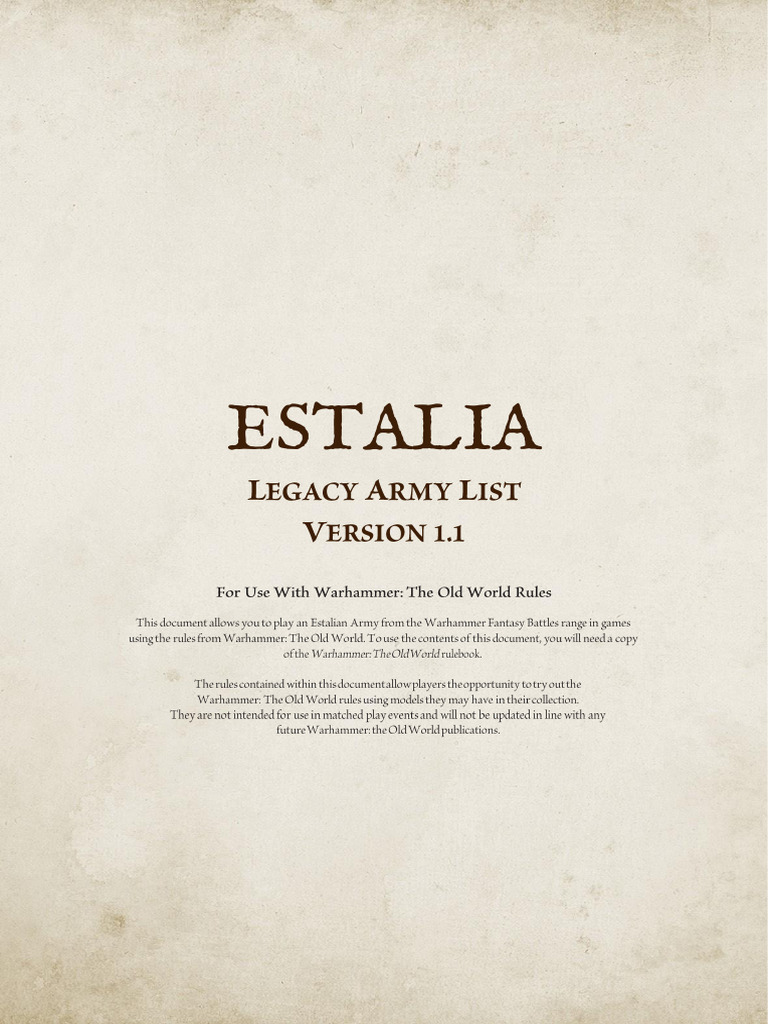 Estalia Army List for Warhammer: Old World | PDF
