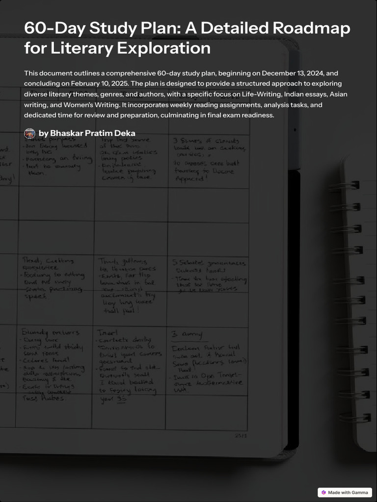60 Day Study Plan A Detailed Roadmap For Literary Exploration | PDF
