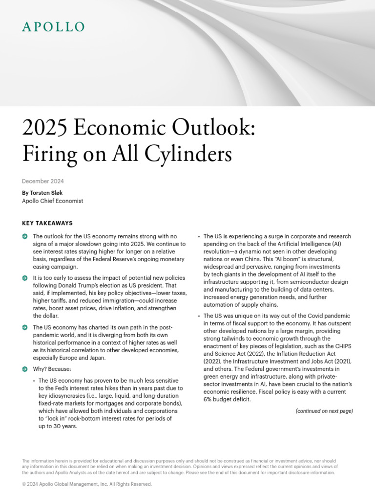 Economic Outlook - Apollo 2025 | PDF | Inflation | Interest Rates
