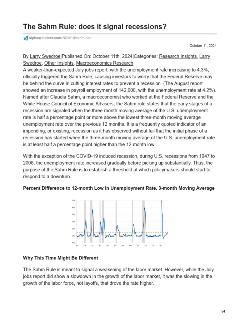 The Sahm Rule Does It Signal Recessions 1730170811 | PDF | Vector ...