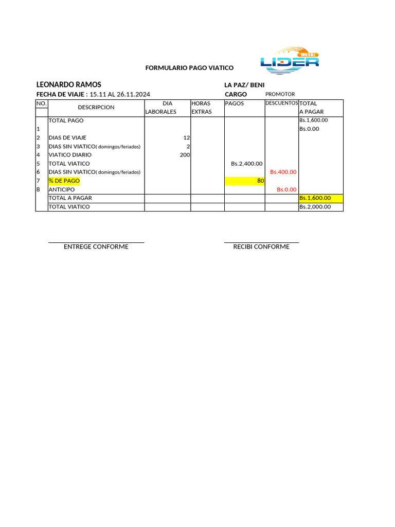 Calculo Viatico | PDF