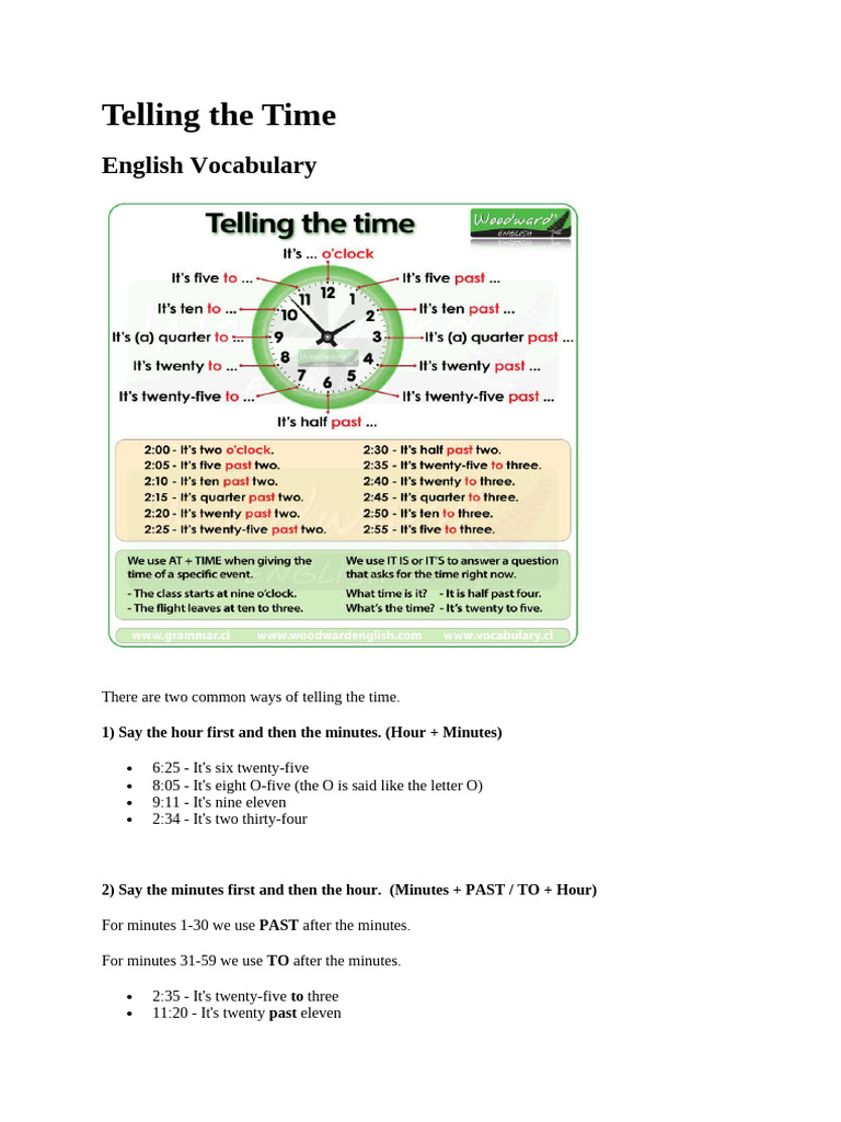 Telling The Time | PDF