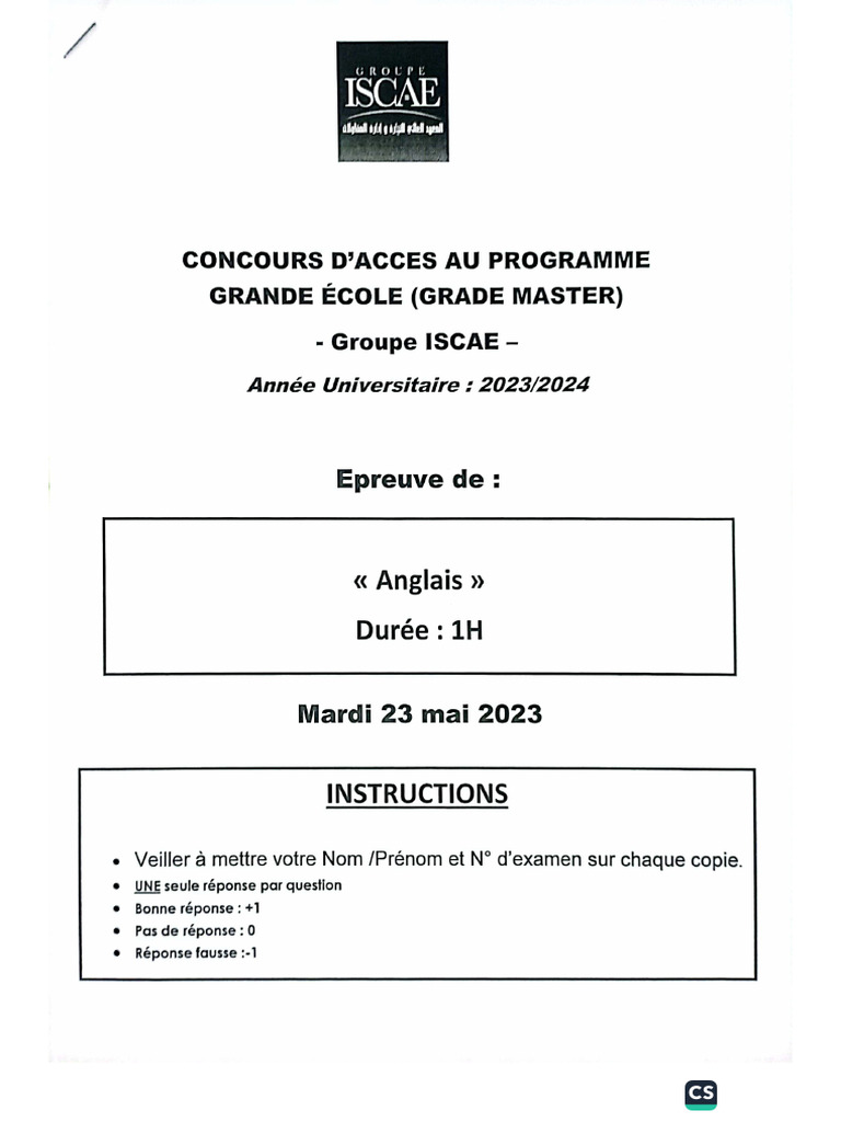 ISCAE - Anglais | PDF