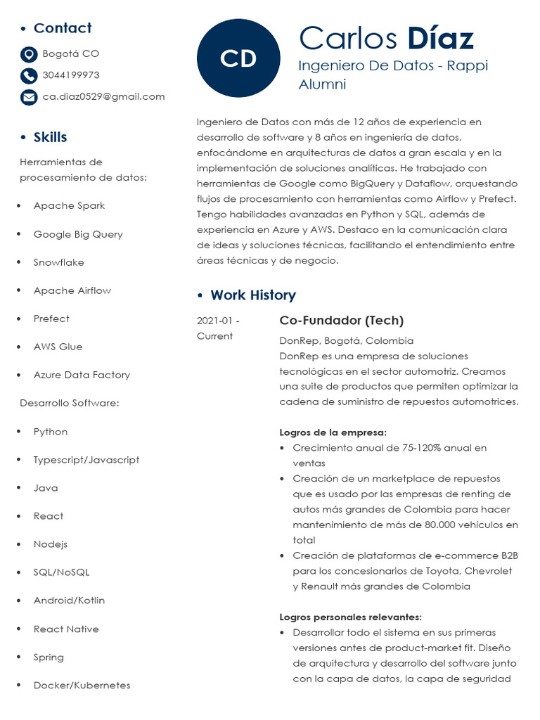 Carlos Resume | PDF | Big Data | Software