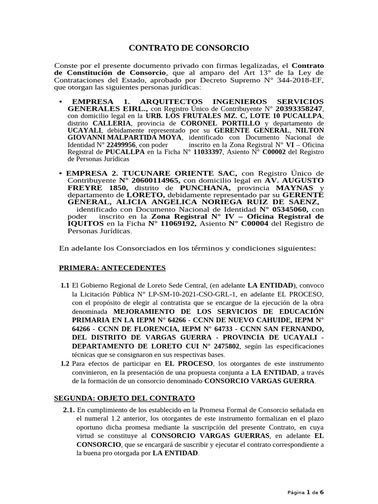 Contrato de Consorcio | PDF | Cheque