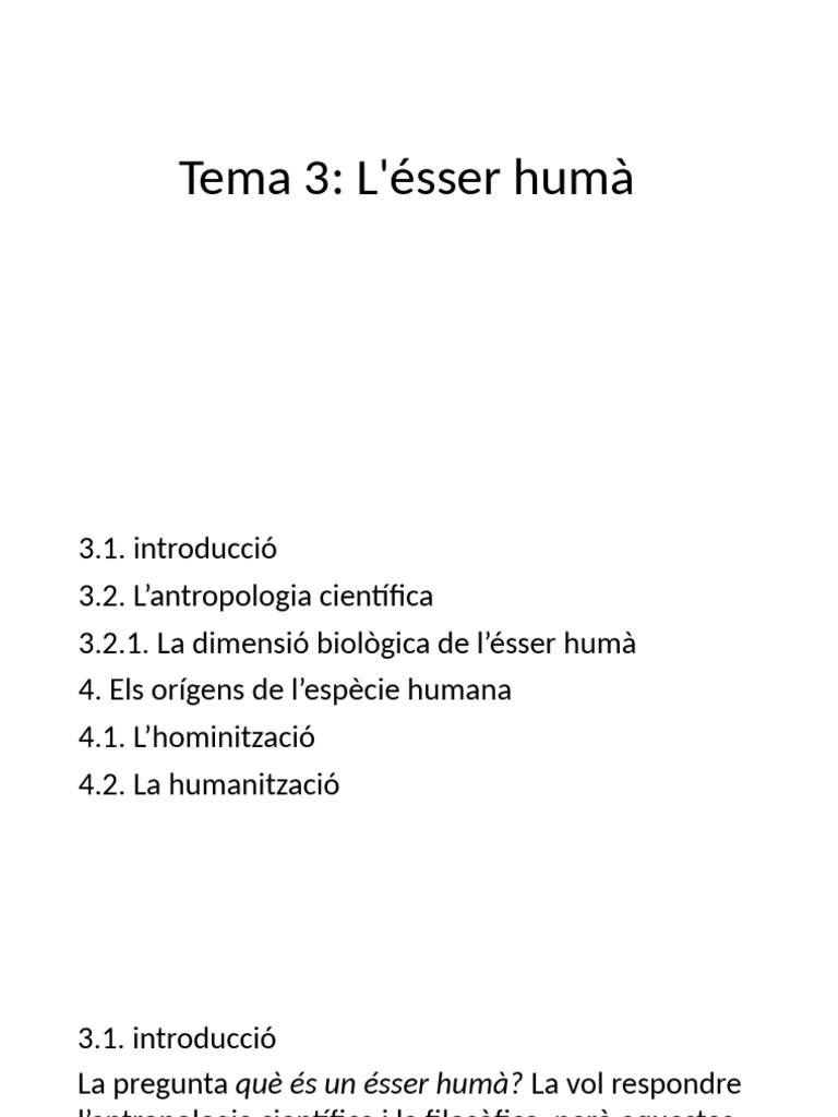 Tema 3, L'ésser Humà | PDF