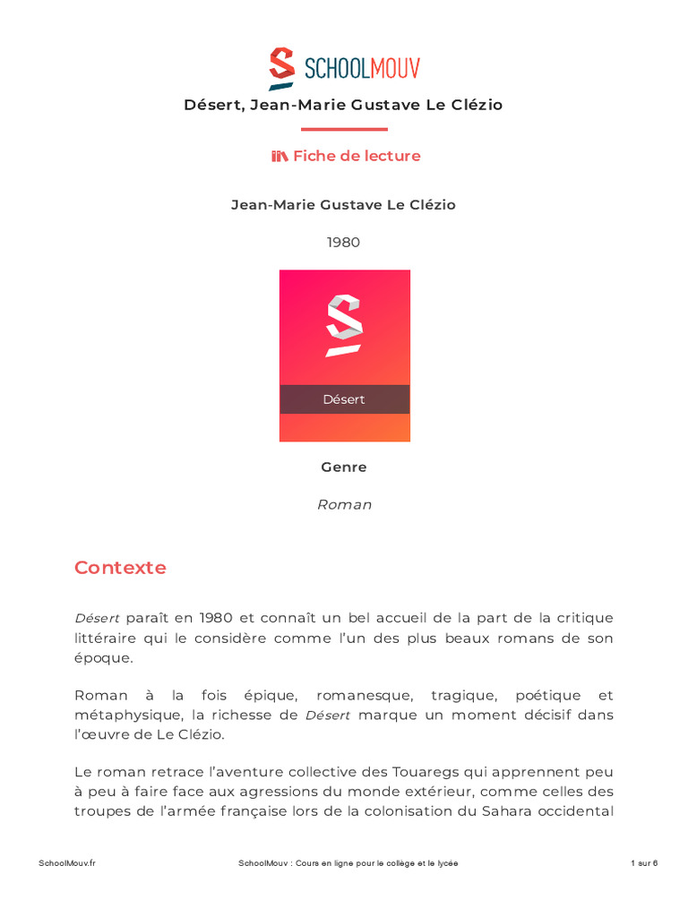 Résumé de "Désert" de Le Clézio | PDF | Romans | Amour