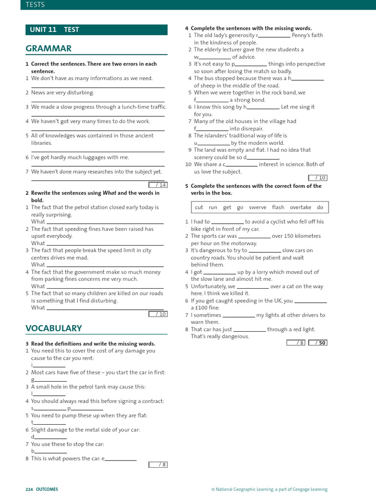 Upper Intermediate Unit 11 Test Pdf Speed Limit Subject Grammar