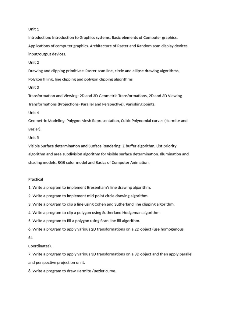 cg syllabus | PDF | Computer Graphics | 3 D Computer Graphics