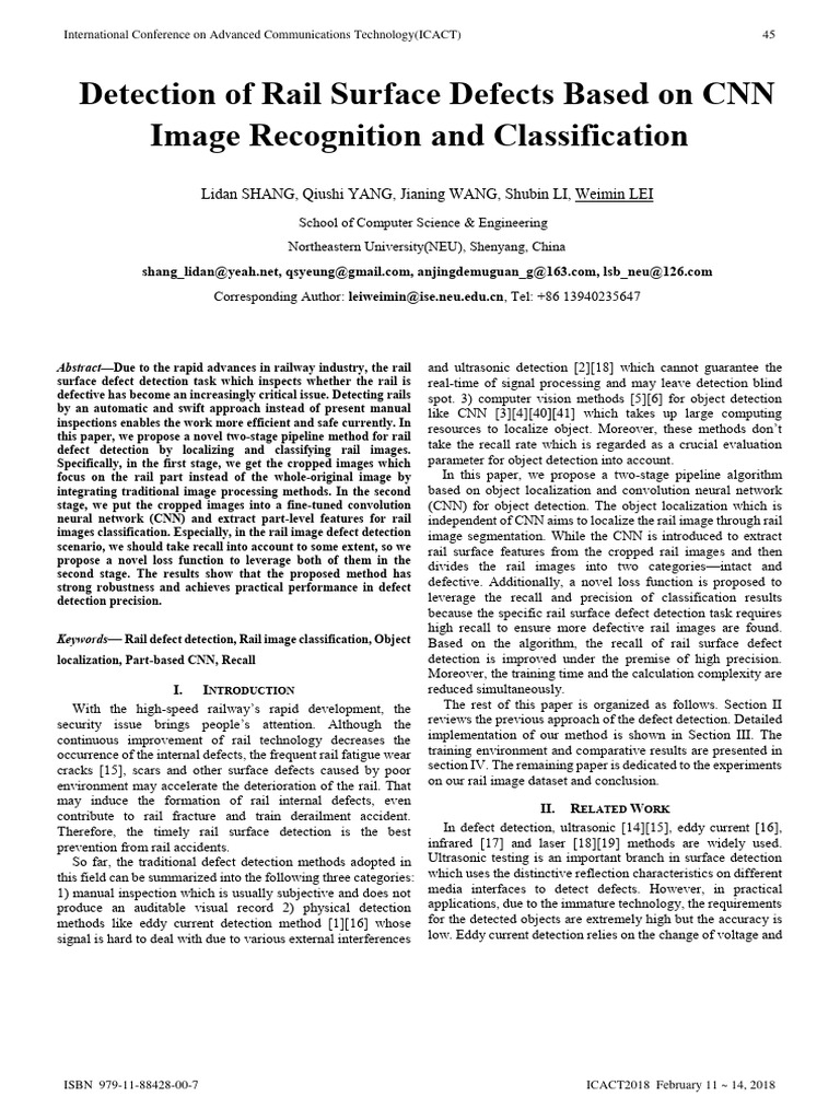 Detection Of Rail Surface Defects Based Pdf Deep Learning Artificial Neural Network