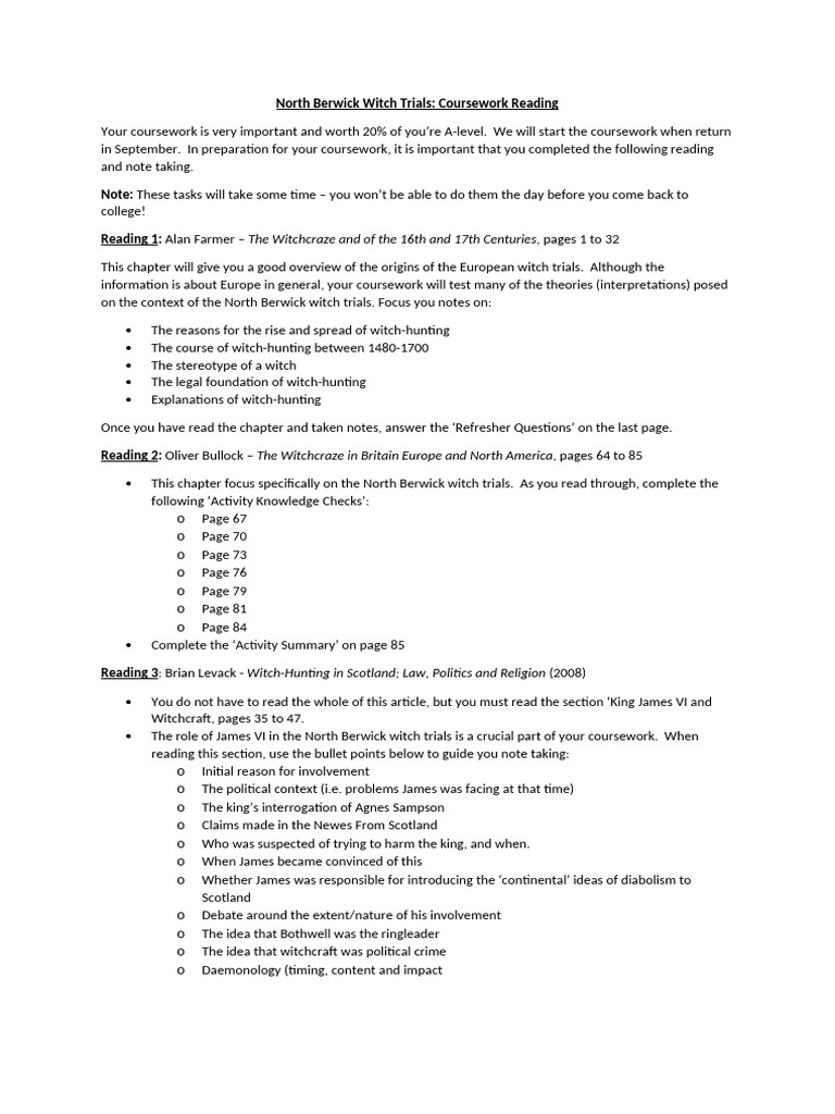 Summer Reading North Berwick Witch Trials 2024 | PDF | Witchcraft ...