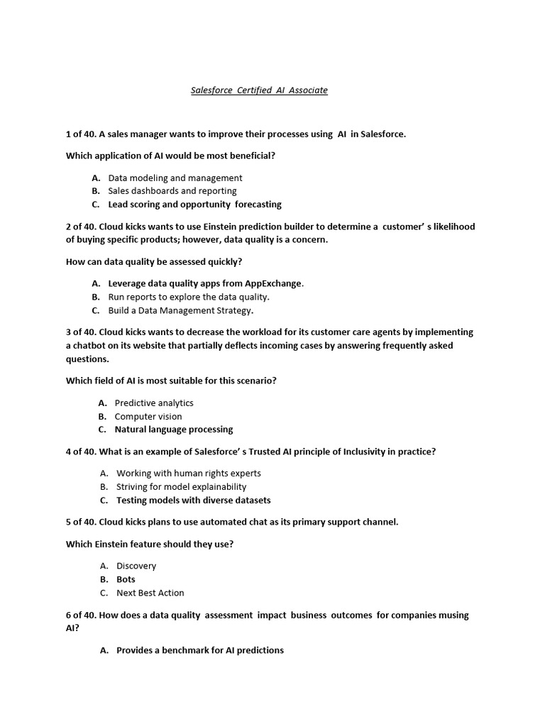 Salesforce AI Associate Exam Guide | PDF | Artificial Intelligence ...