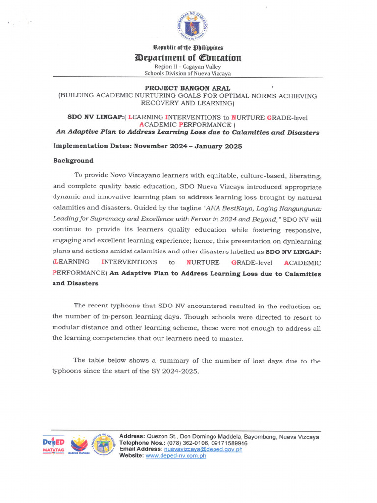 SDO NV Project Bangon Aral | PDF