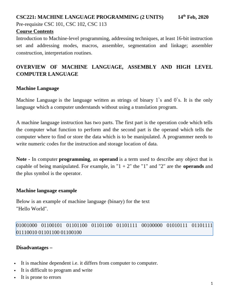 csc 221 | PDF | Microprocessor | Assembly Language csc 221 | PDF | Microprocessor | Assembly Language