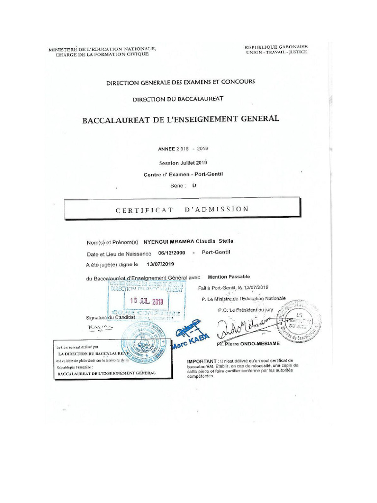 Certificat Du Bac | PDF