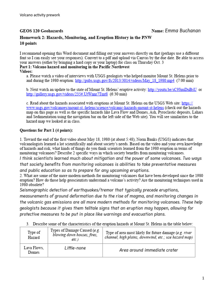 Homework 2 Volcano Hazards | PDF | Volcano | Types Of Volcanic Eruptions