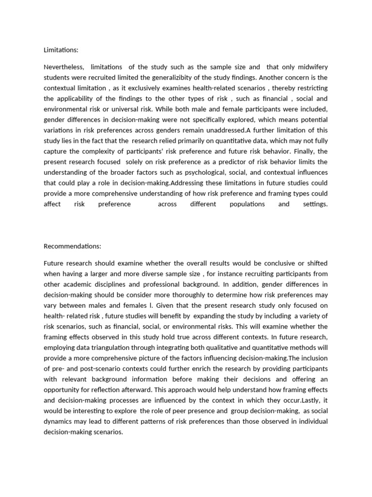Study Limitations and Future Research | PDF | Risk | Quantitative Research