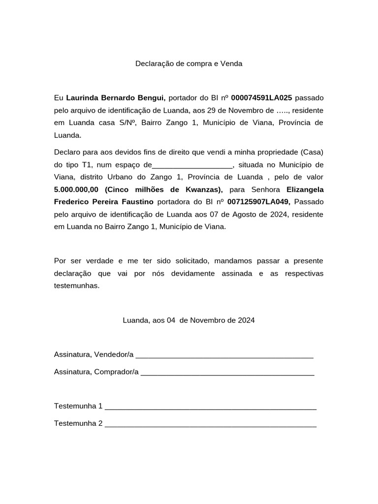 Declaração de Compra e Venda - 124329 | PDF