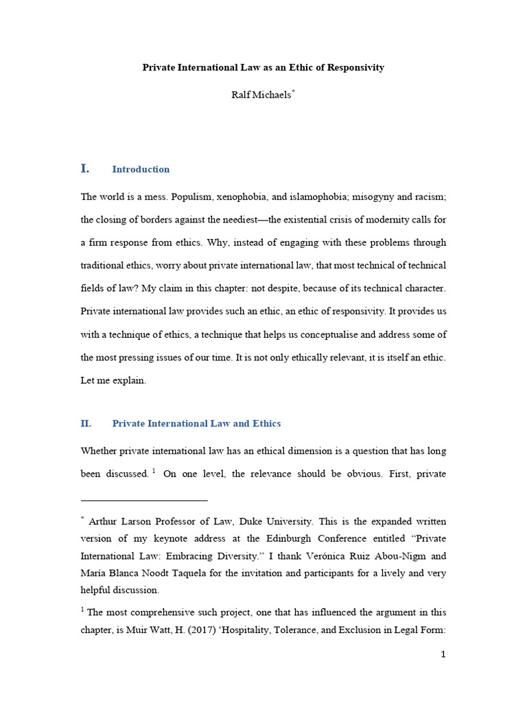 Michaels - DIPr and Ethics of Responsitivity - 1710 | PDF | Choice Of ...