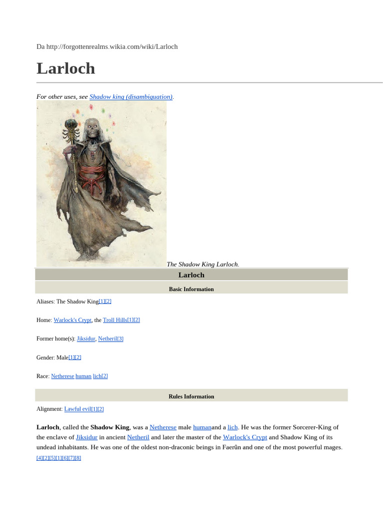 Larloch | PDF | Ed Greenwood | Forgotten Realms