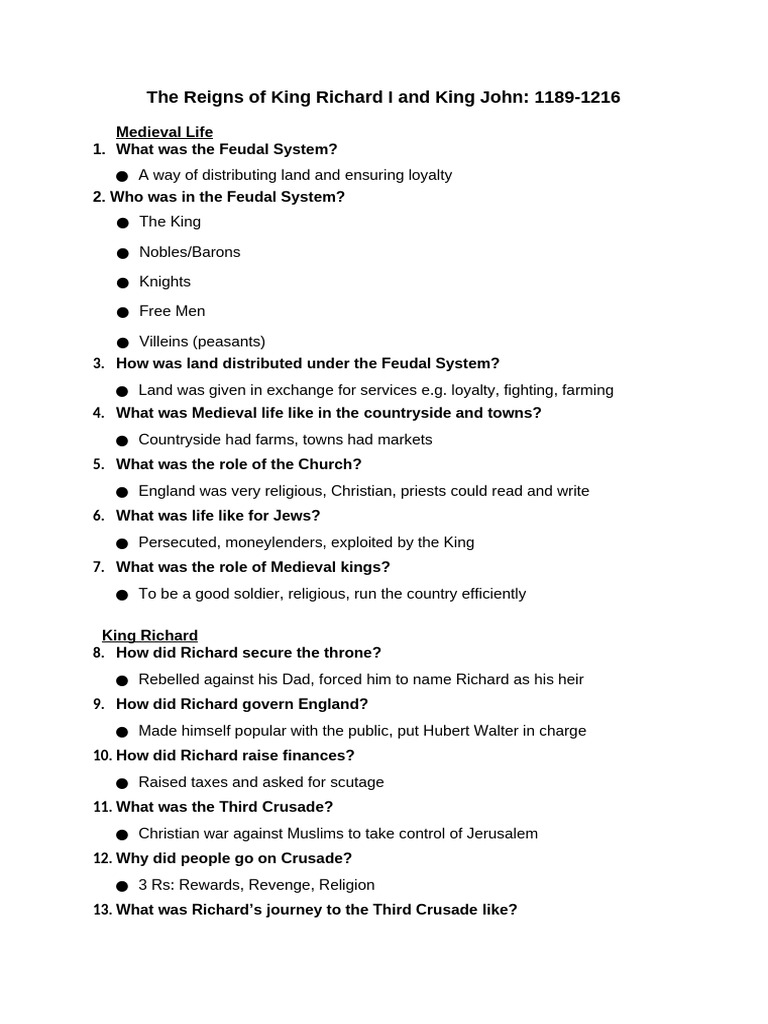 King Richard I & John: Feudal England 1189-1216 | PDF | Richard I Of ...