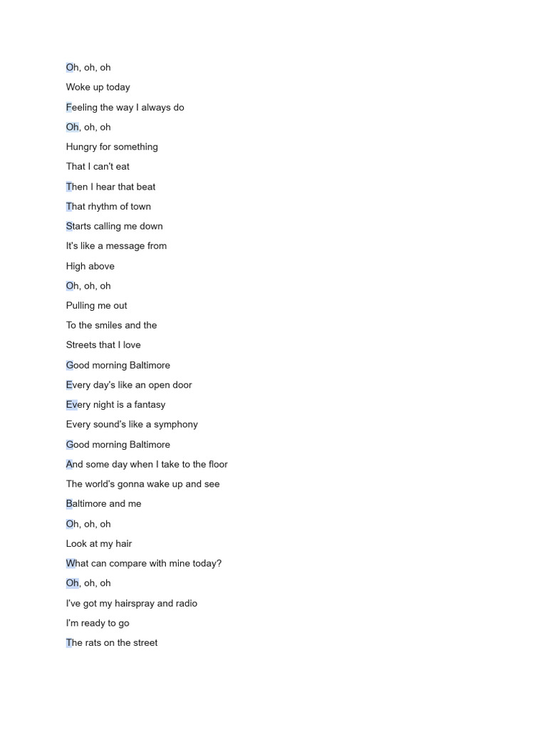 Good Morning Baltimore Lyrics | PDF