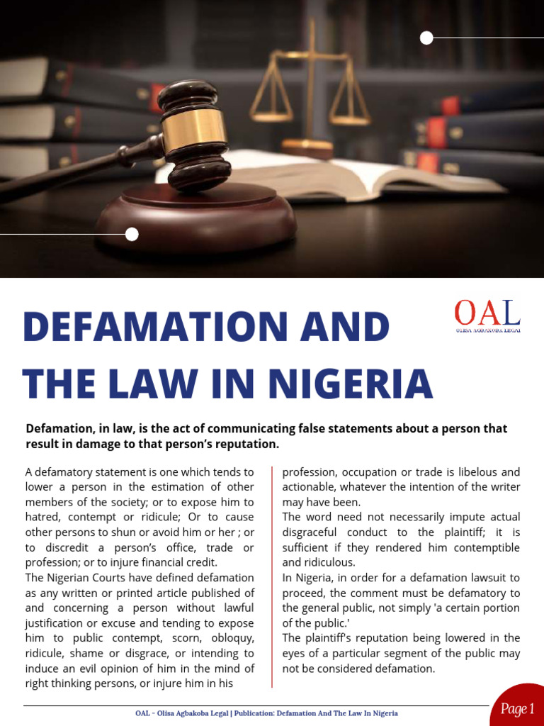 Nigerian Defamation Law Guide | PDF | Defamation | Justice