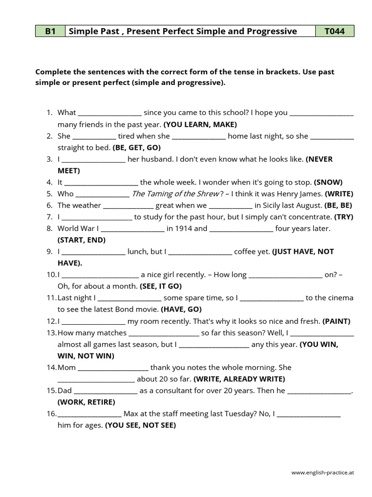 Present Perfect vs. Past Simple Exercises | PDF