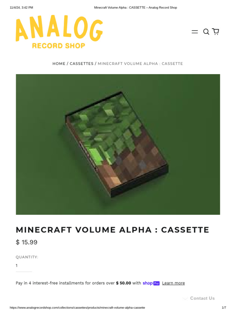 Minecraft Volume Alpha - CASSETTE - Analog Record Shop | PDF