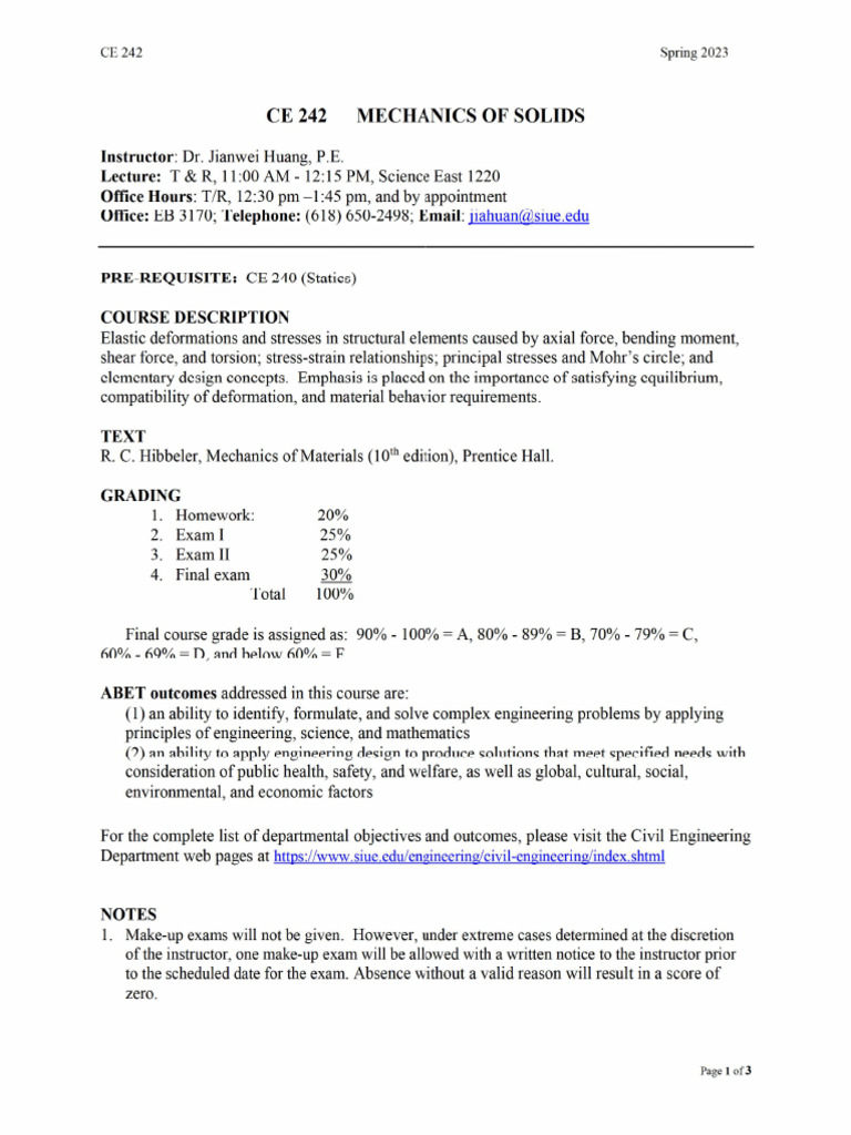 Mechanics of Solids Syllabus | PDF