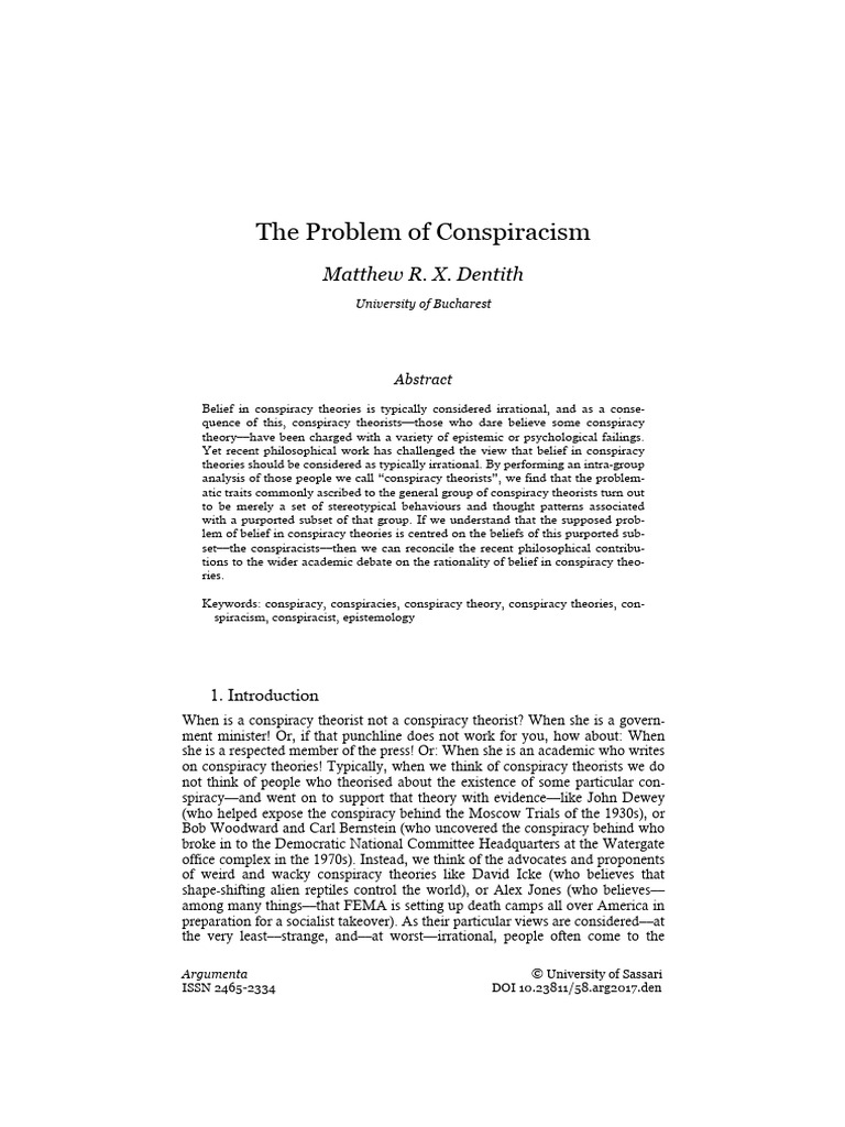 Argumenta Matthew Dentith The Problem of Conspiracism | PDF ...