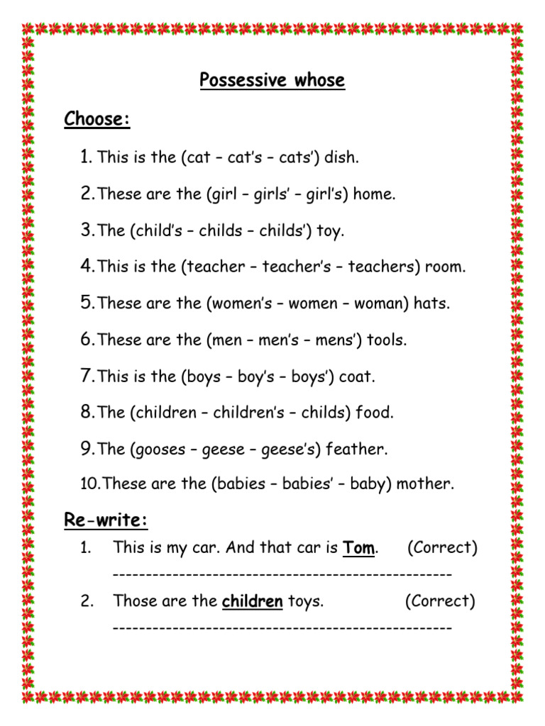 homework worksheets (whose) | PDF