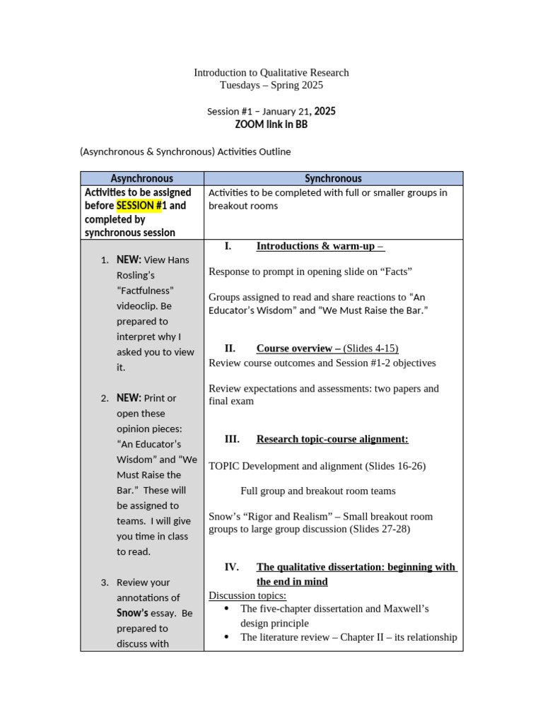 Session 1 Outline 1 Pdf Qualitative Research Methodology