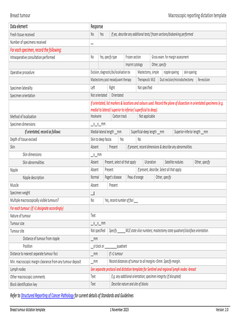Breast Tumour Resection Dictation Template 2 0 | PDF | Neoplasms ...